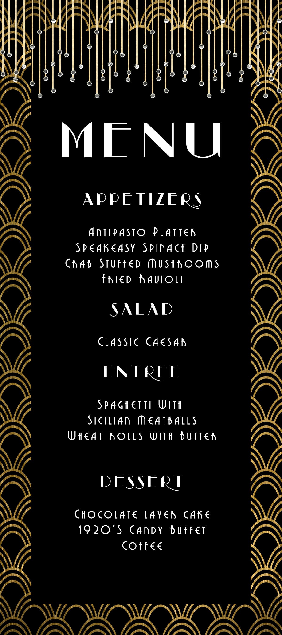 Printable Custom Menu Card / Wedding Menu / Great Gatsby Inspired Menu ...