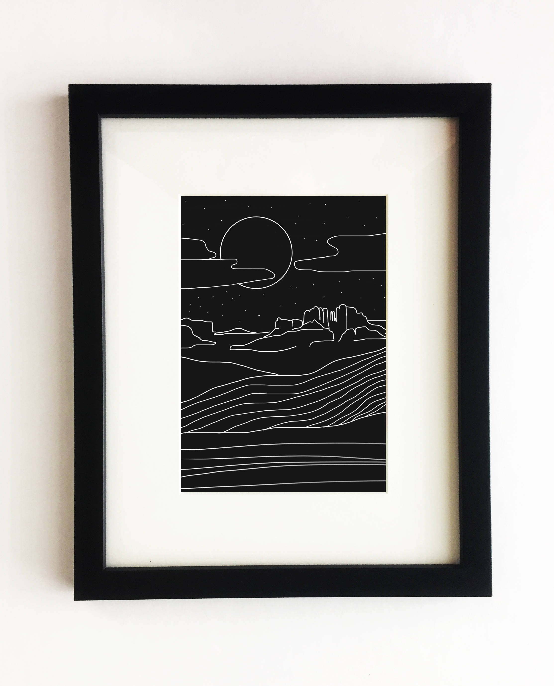 Sedona at Night - Black & White Sketch, Line Art, AZ, Arizona, Cliffs ...