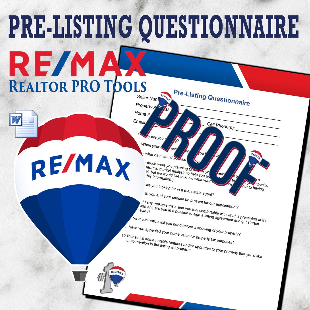 Remax Real Estate Printable Pre Listing Questionnaire Real Estate