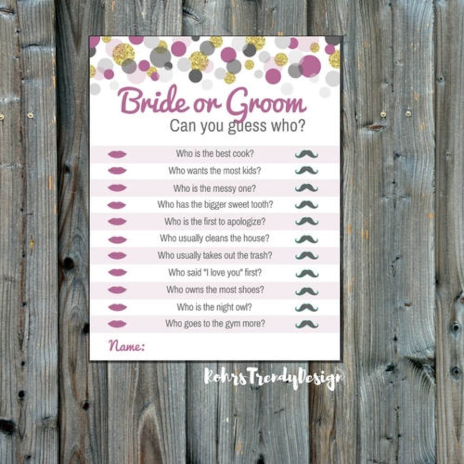 Bridal Shower Games, Bride or Groom Game, Instant Download Bridal ...