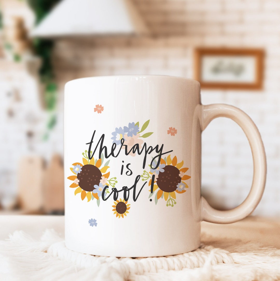 Therapy is Cool Coffee Mug, Sunflower Mental Health Gift - Etsy