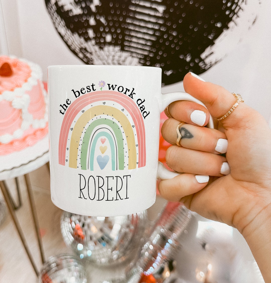 Personalised Work Dad Mug, Fathers Day Gift, Work Colleague Rainbow ...