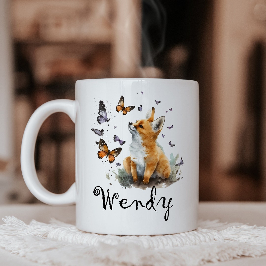 Personalised Fox Mug, Fox Lover Gift, Watercolour Mug, Butterfly Gift ...