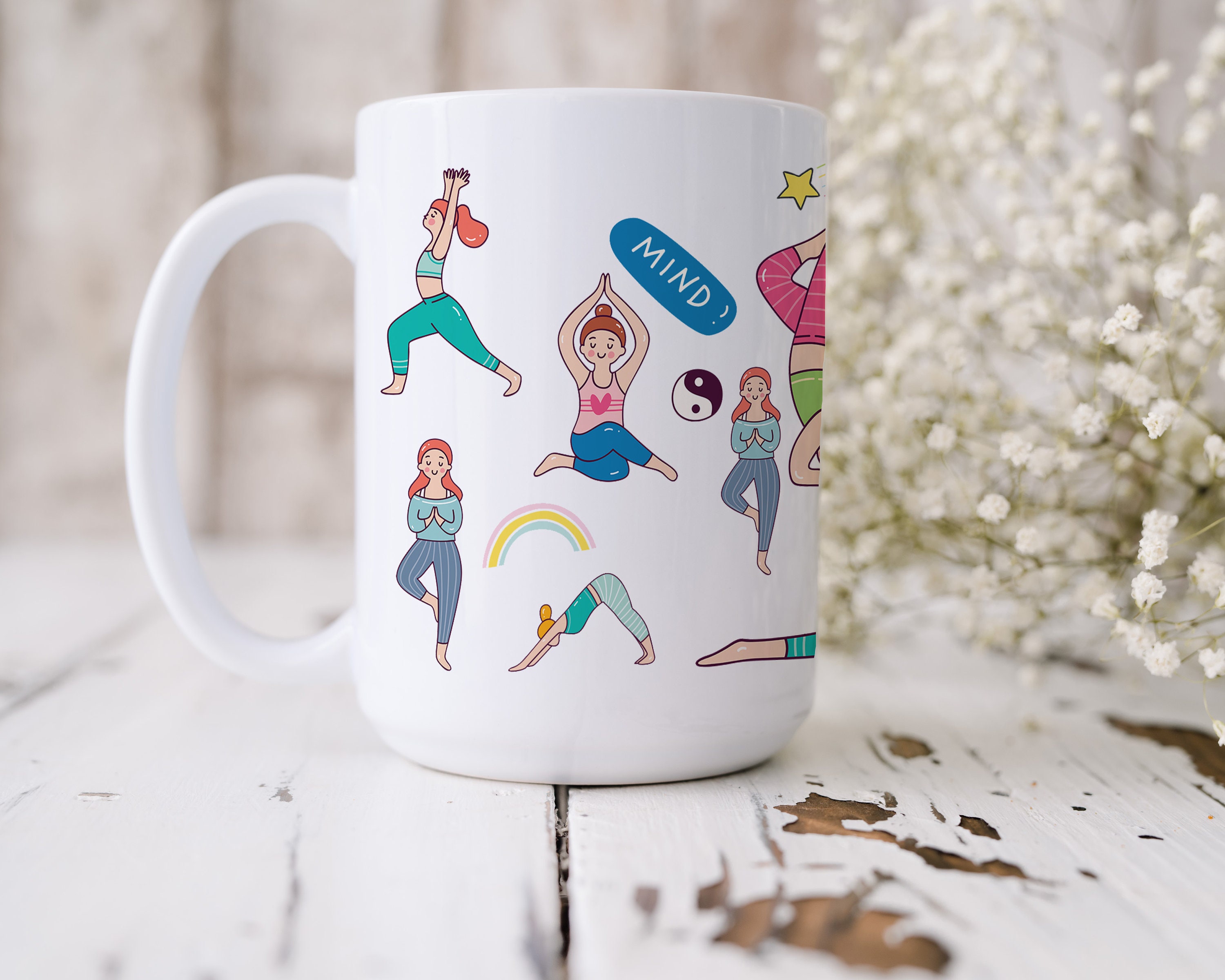 Yoga Mug Full Wrap Mug, Yoga Poses, Yoga Mum Gift for Yogi, Yoga Lover ...
