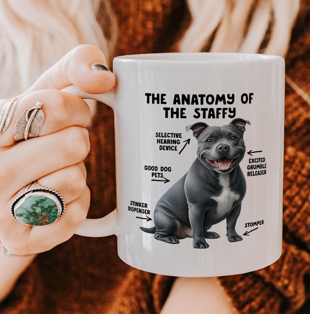 Staffordshire Bull Terrier Anatomy Mug, Humorous Staffy Dog Owner Gift ...