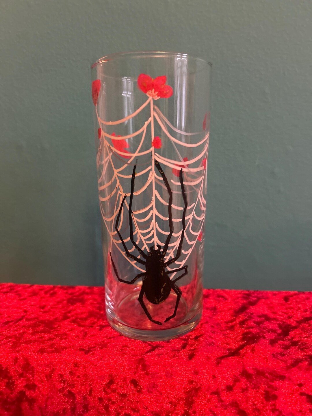 Spider Long Tumbler Glass, Floral & Web Design, Alternative Glassware ...