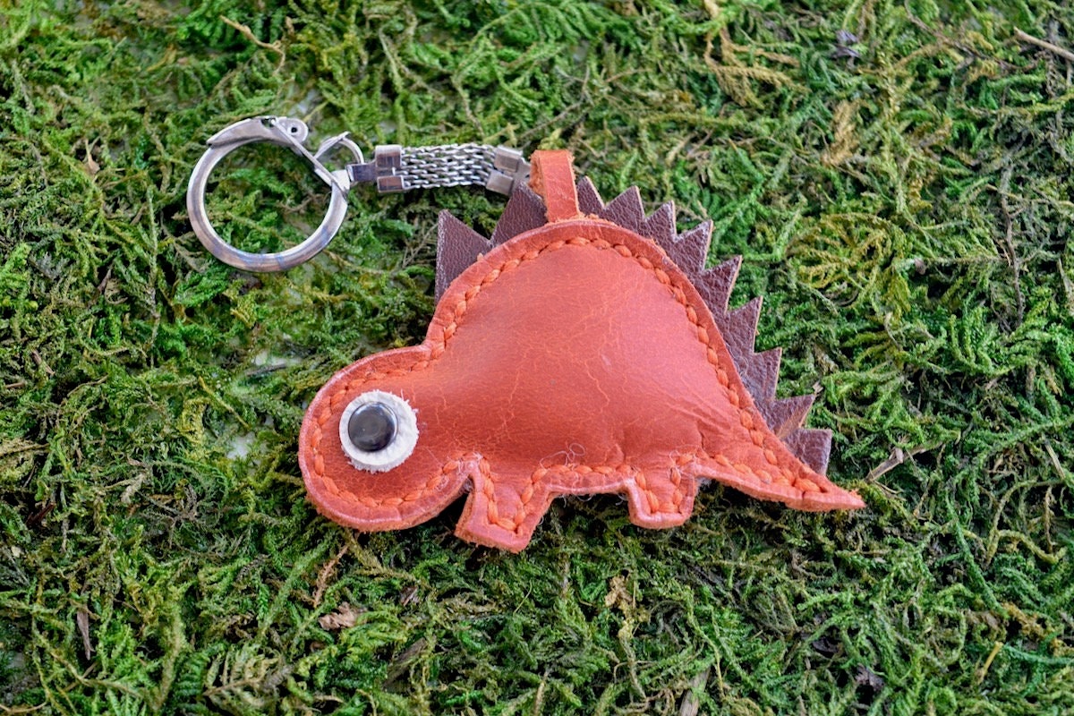 Dinosaur keychain leather keychain Handmade Keychain | Etsy