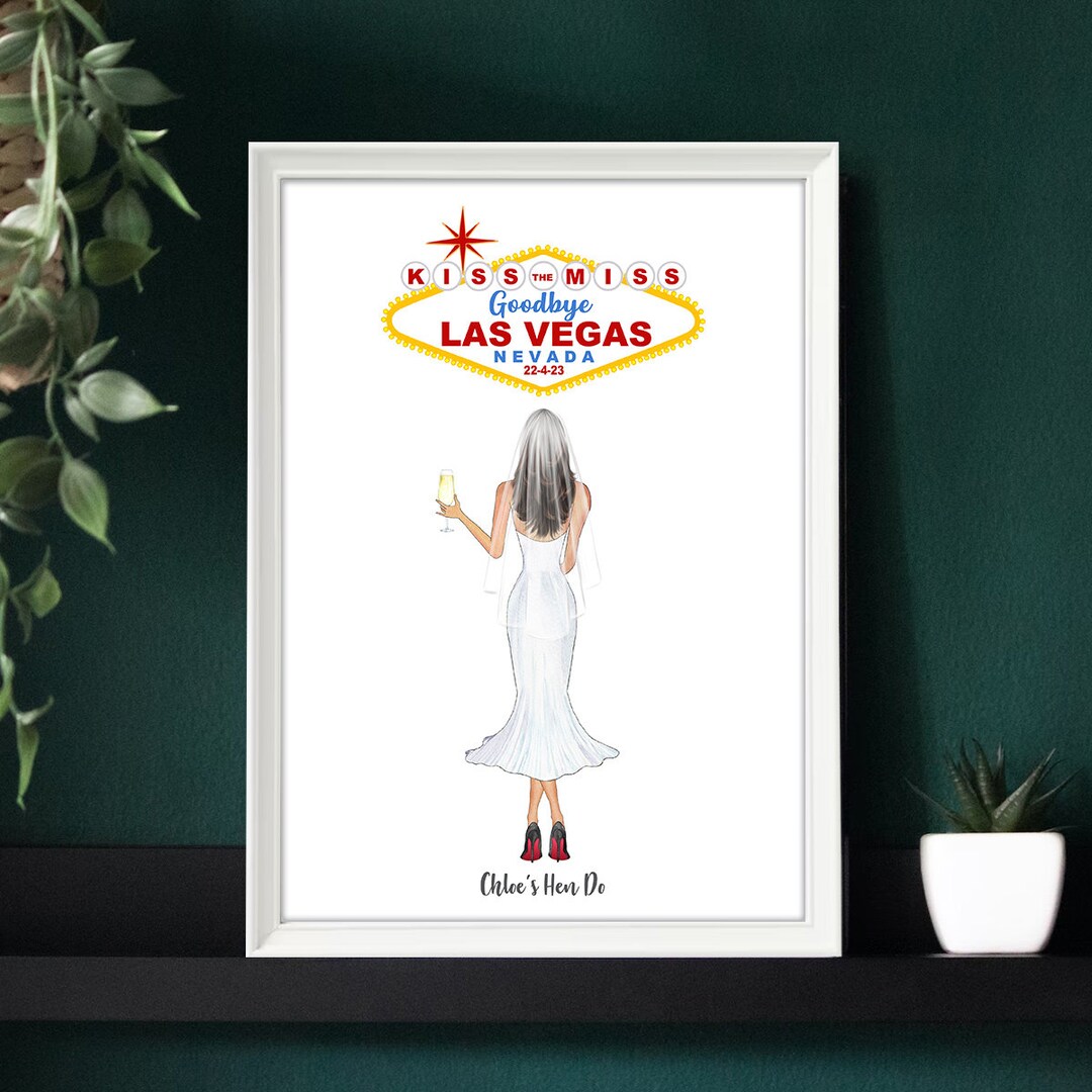 Kiss the Miss Goodbye Print, Hen Doo in Las Vegas Keepsake, Lipstick ...