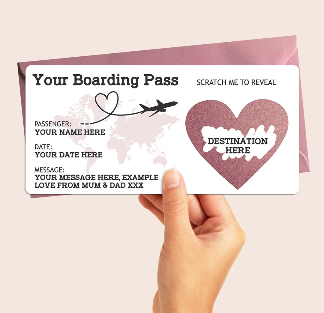 Personalised Scratch off Boarding Pass, Customised Surprise Birthday ...