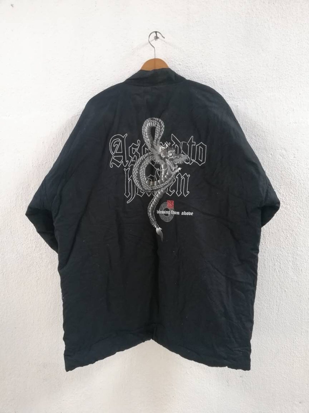 Black Dragon Haori Jacket Large, Japanese Antique Kimono Hanten Jacket ...