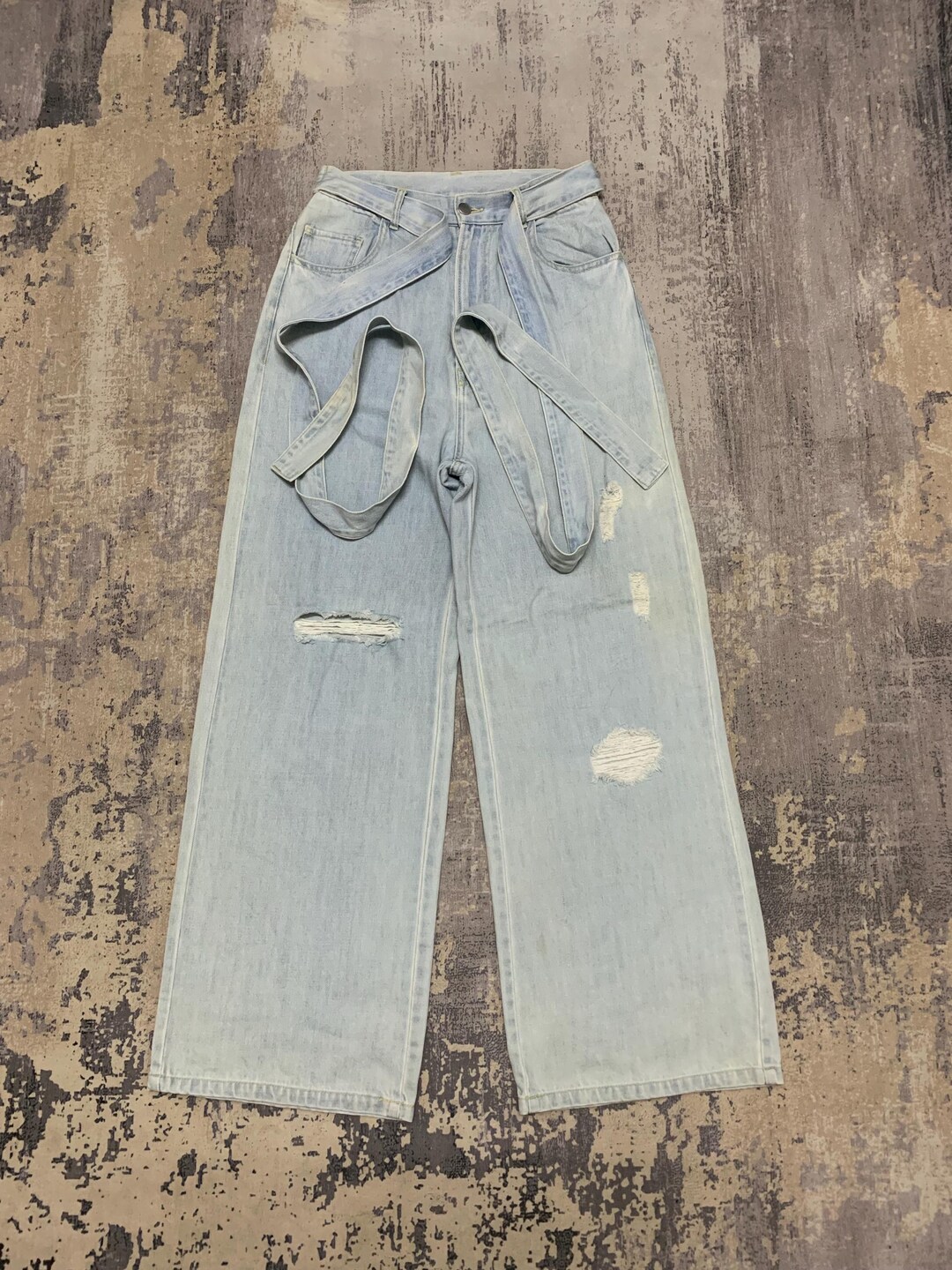 90s Aesthetic Baggy Ripped Jeans | Y2K Grunge Wide Leg Denim With Tie ...
