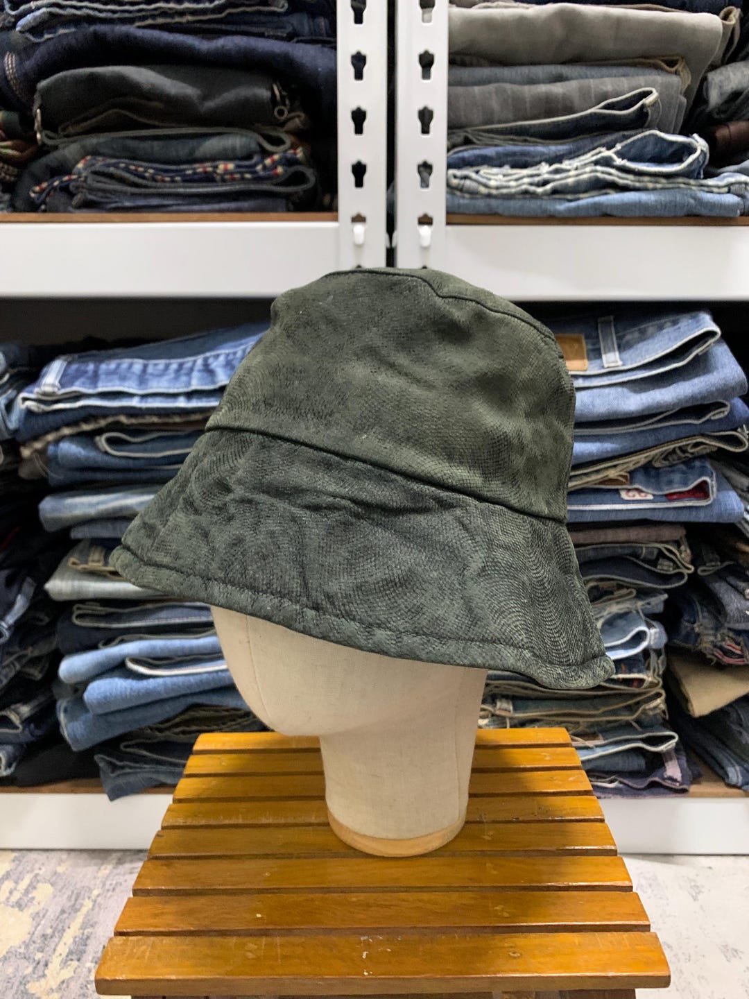 Japanese Brand Suede Leather Stripe Design Bucket Hats / Leather Bucket ...