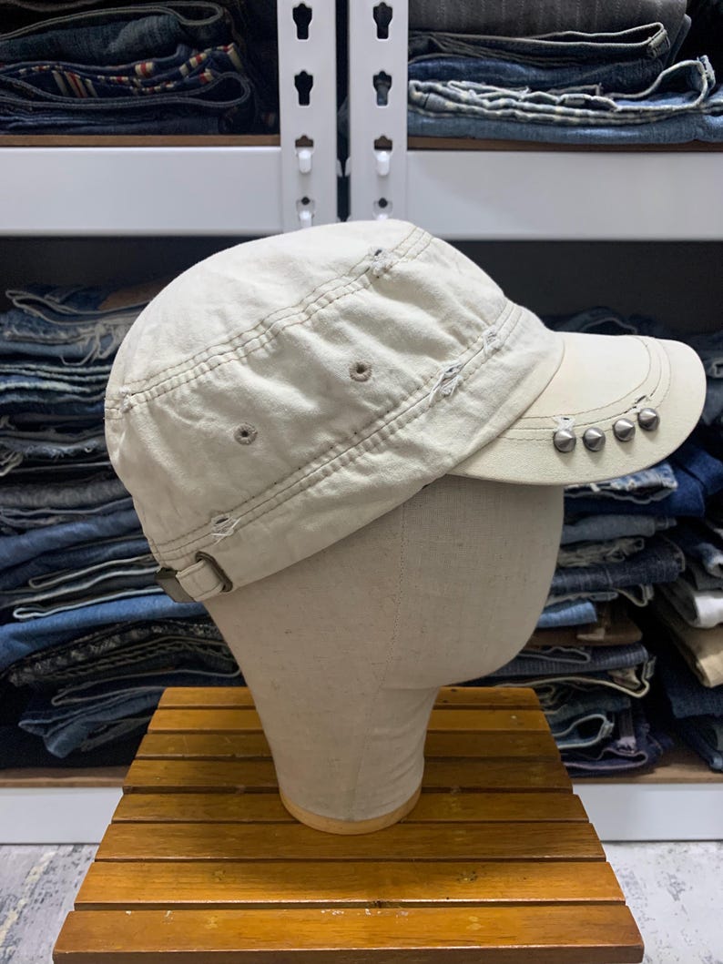 Distressed Studded Cadet Hat: White Gothic Skull Flat Cap - Etsy
