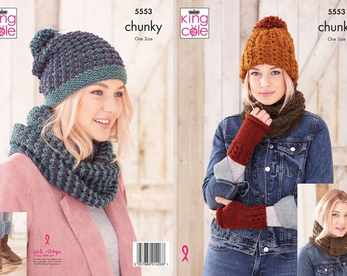 Snoods and Hats Knitting Pattern King Cole Aran Knitting Pattern 5270 ...