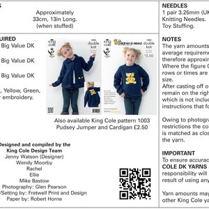 Pudsey and Girl Bear King Cole DK Knitting Pattern 1004 - Etsy UK
