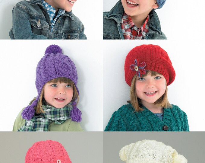 Children's Hats Knitting Pattern King Cole Aran Knitting Pattern 3390 ...