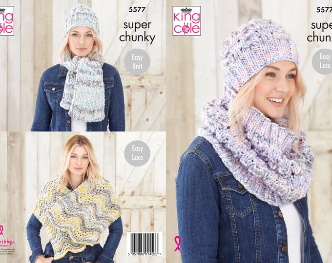 Snoods and Hats Knitting Pattern King Cole Aran Knitting Pattern 5270 ...