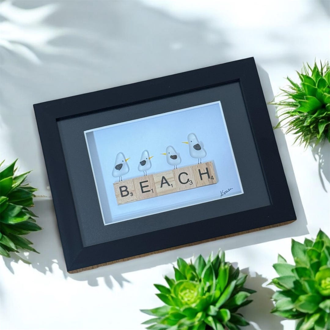 Sea Glass Seagull Beach Picture, Scrabble Tile Art - Etsy