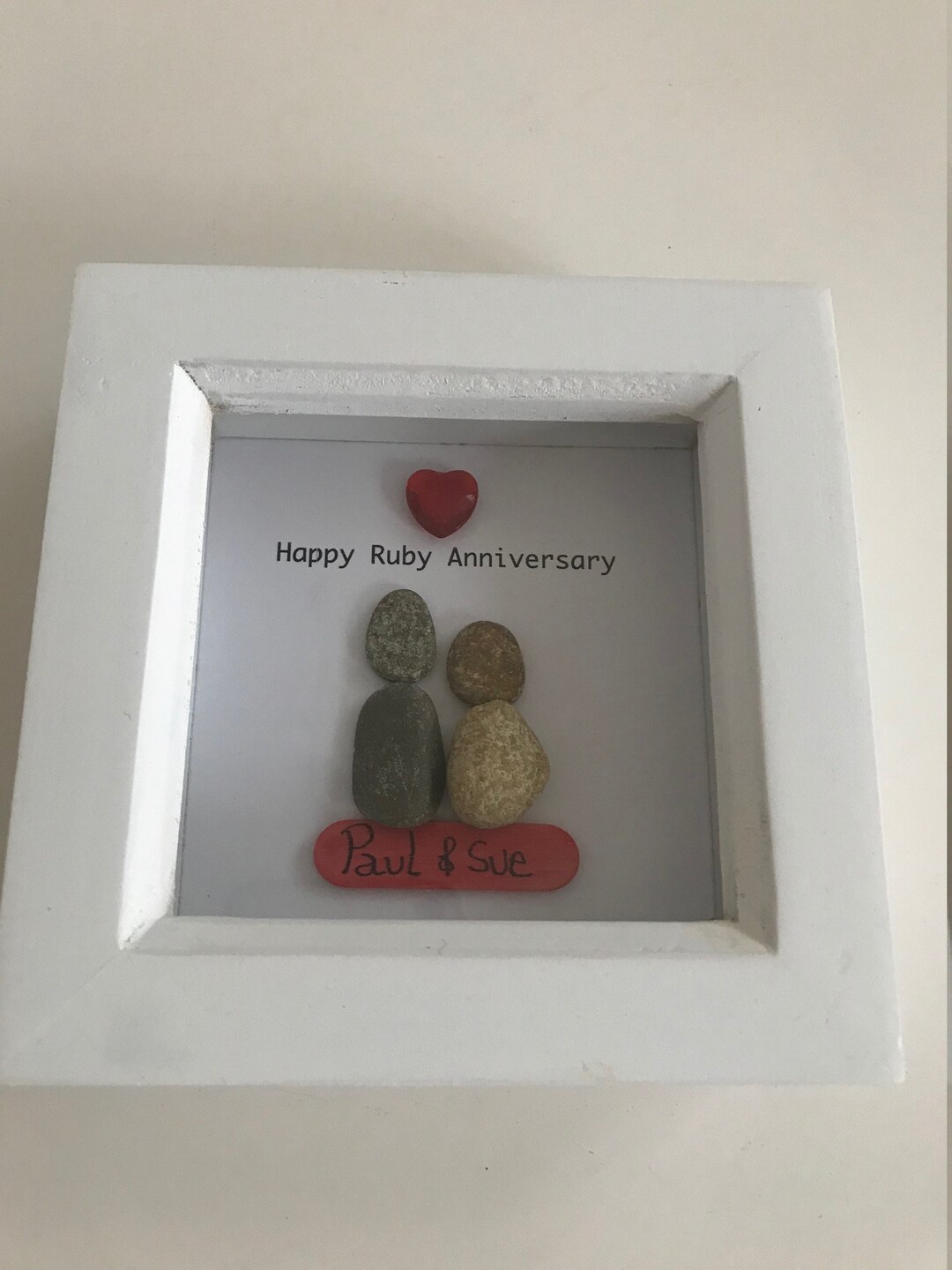 Ruby Anniversary Pebble Artwork Frame, Anniversary Gifts, Handmade ...