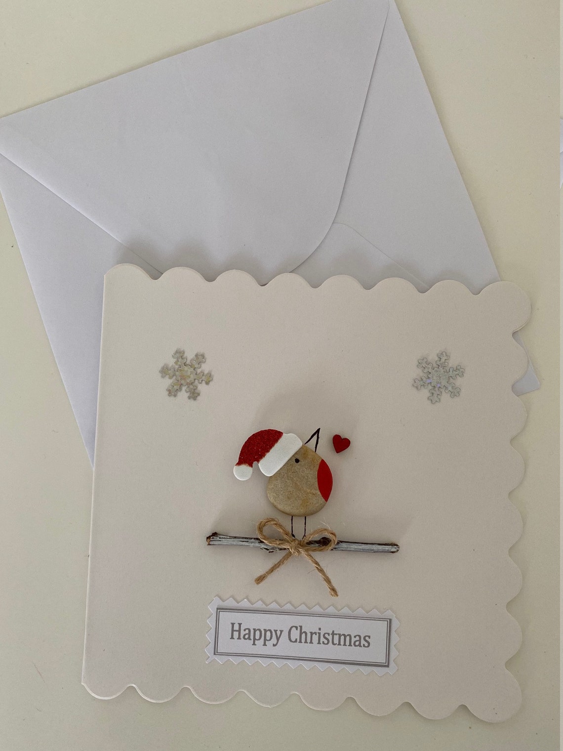 Christmas Pebble Card Handmade Xmas Card Christmas Card With | Etsy