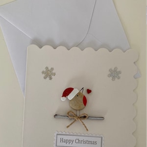 Christmas Pebble Card, Handmade Xmas Card, Christmas Card With Robin ...