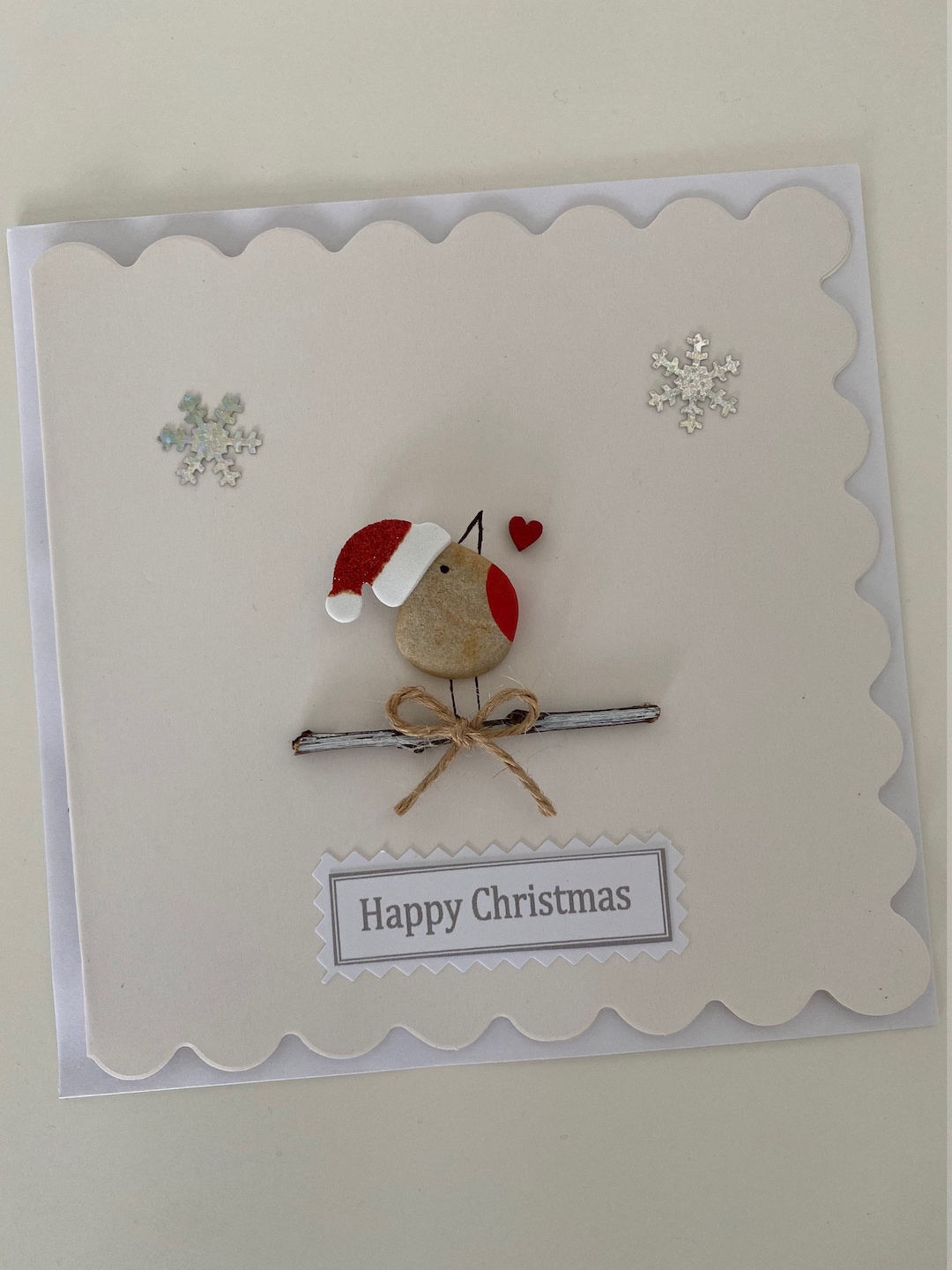 Christmas Pebble Card, Handmade Xmas Card, Christmas Card With Robin ...