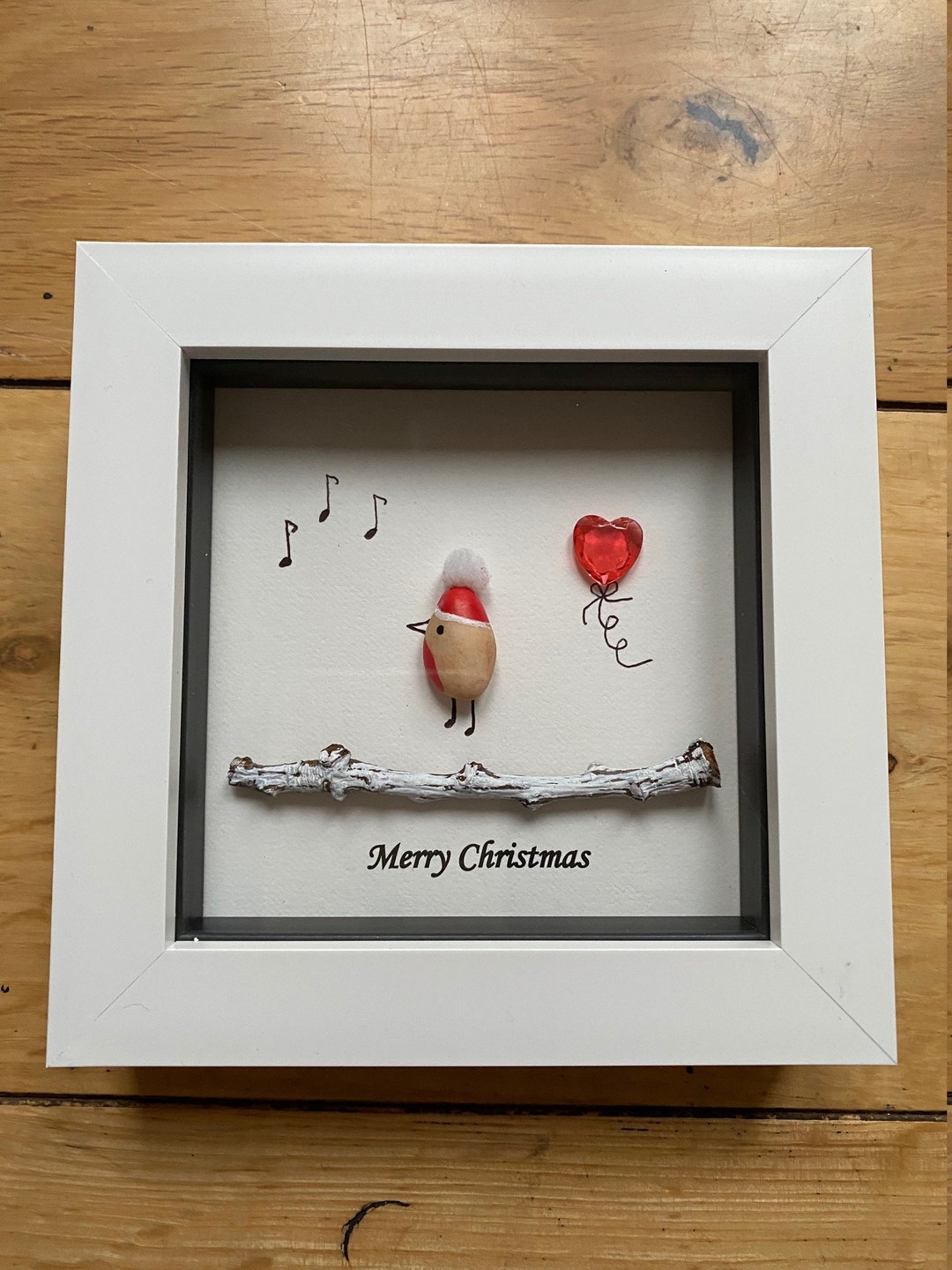 Personalised Christmas Pebble Picture, Robin Pebble Picture Gift ...
