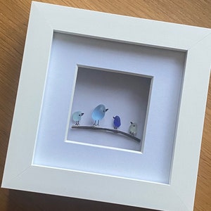 Sea Glass Birds on a Branch, Sea Glass Handmade Frame, Unique Birthday ...