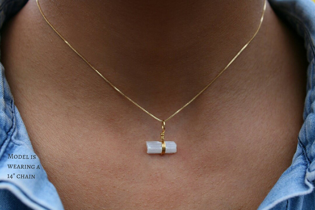 Raw Selenite Necklace, Selenite Jewelry, Dainty Crystal Necklace ...