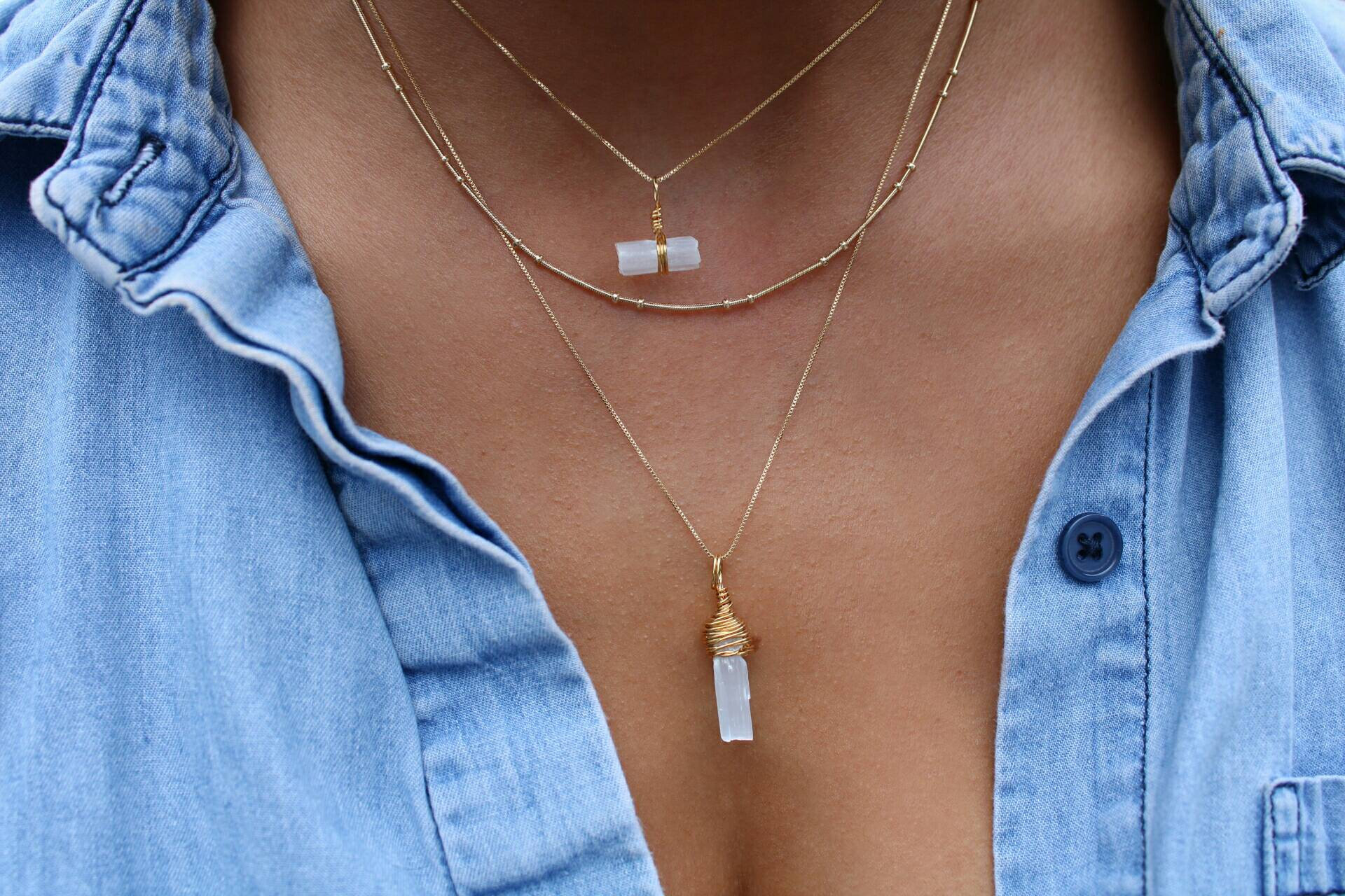 Raw Selenite Necklace Selenite Jewelry Dainty Crystal - Etsy