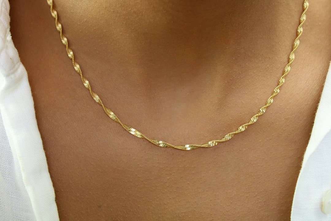 Dainty Twist Chain 18k Gold Laminate Twisted Chain Necklace - Etsy