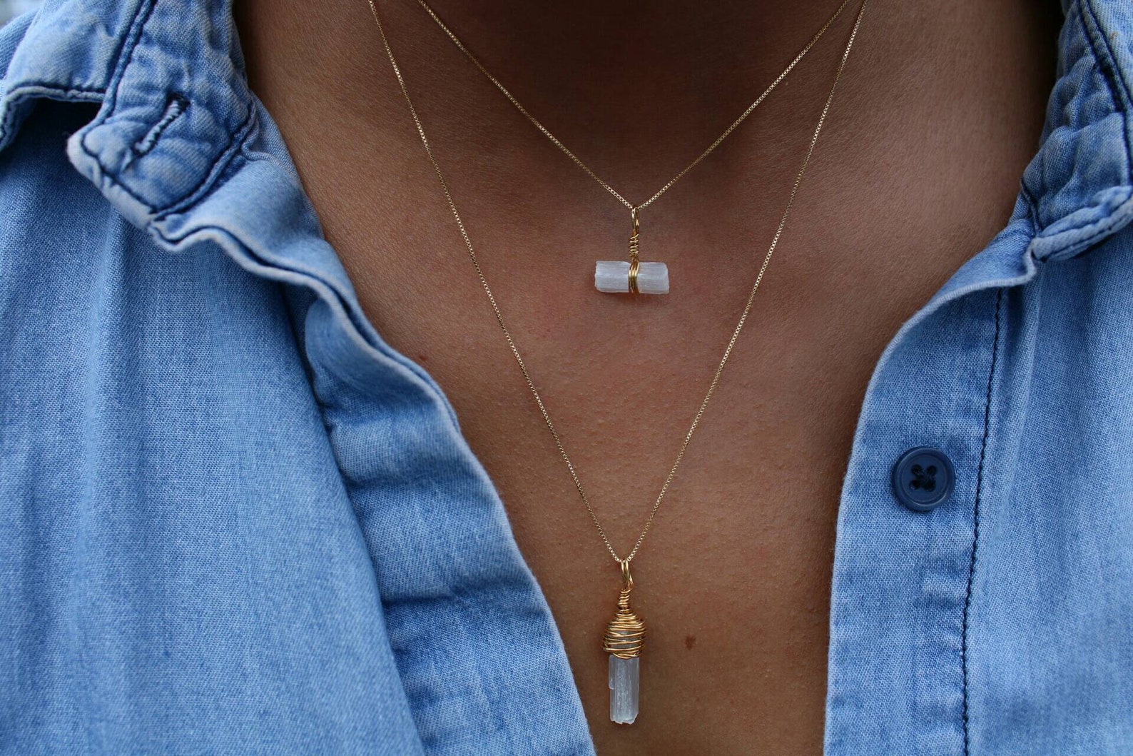 Raw Selenite Necklace Selenite Jewelry Dainty Crystal - Etsy