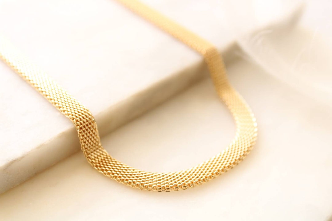 Braided Mesh Gold Chain Necklace, 6.5 Mm Flexible Bismarck Chain ...