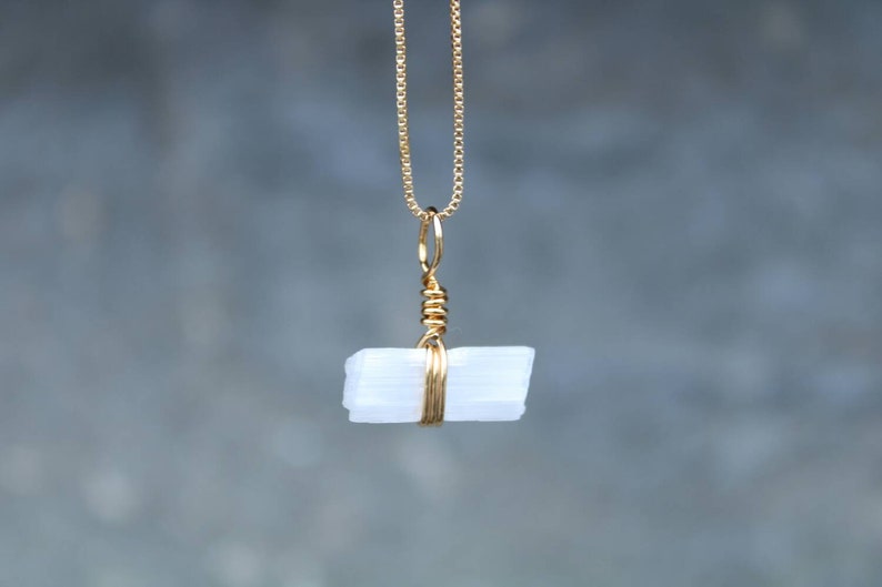 Raw Selenite Necklace Selenite Jewelry Dainty Crystal Etsy