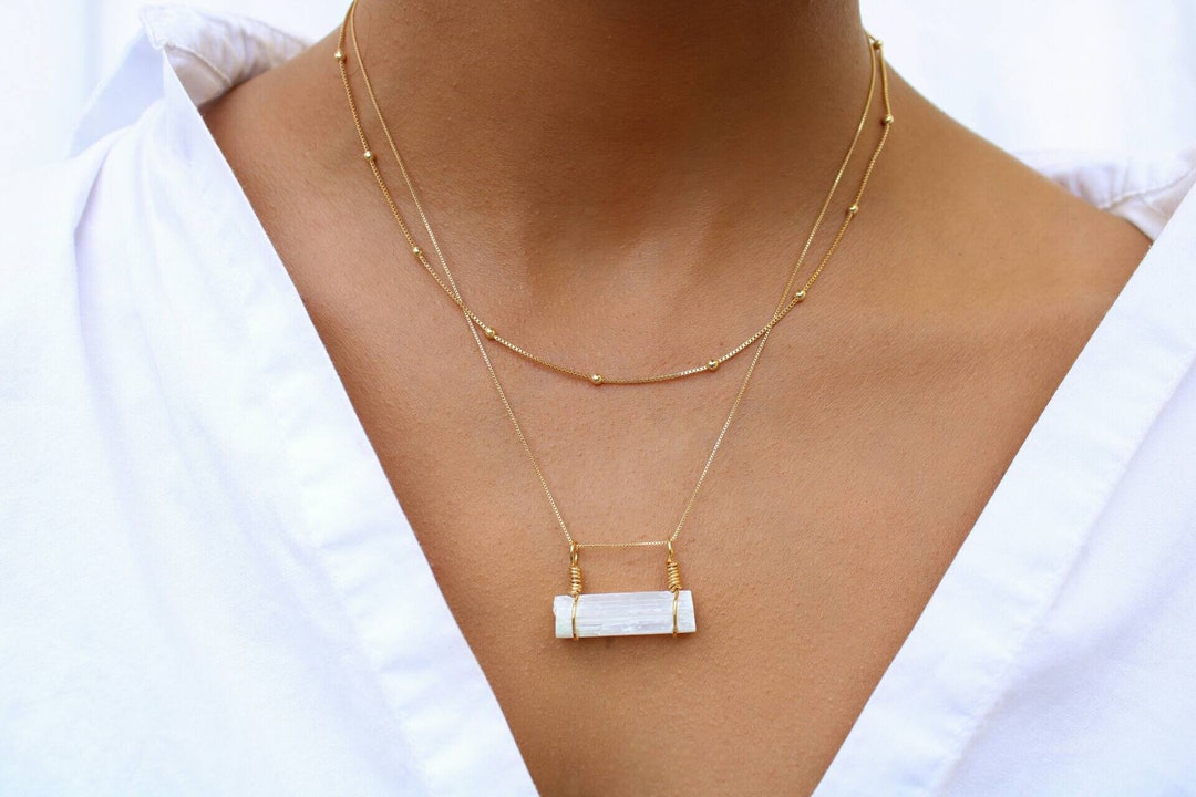 Raw Selenite Necklace, Selenite Jewelry, Dainty Crystal Necklace ...