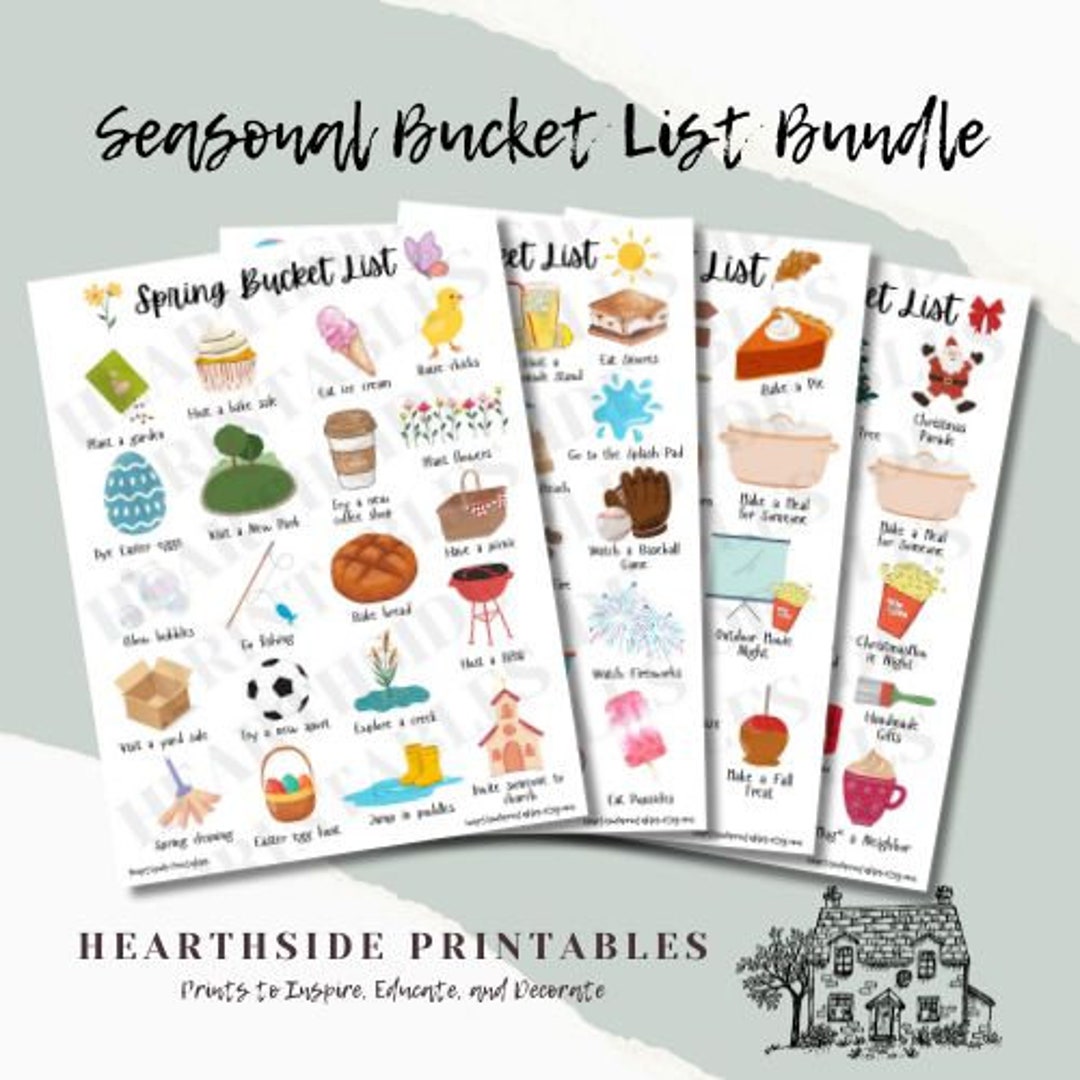 Seasonal Bucket List Printables Bundle - Spring, Summer, Fall, and ...