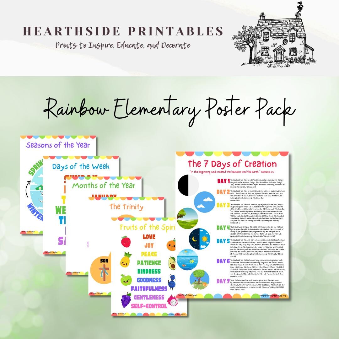 Elementary Poster Pack - Rainbow Design, Christian Homeschool ...