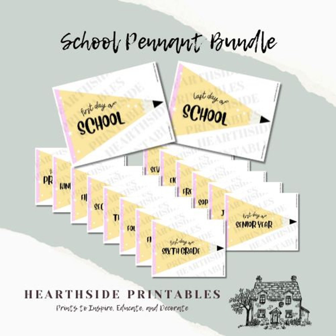 School Pencil Pennant DIY Printable Bundle - First Day of School, Last ...