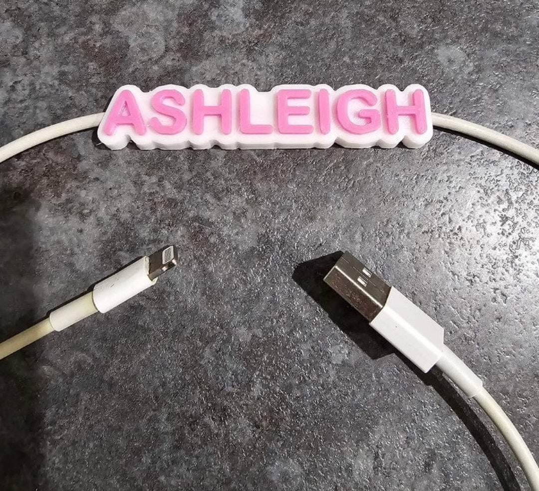 Personalised 3D Printed USB Charging Cable Name Label, Personalised ...
