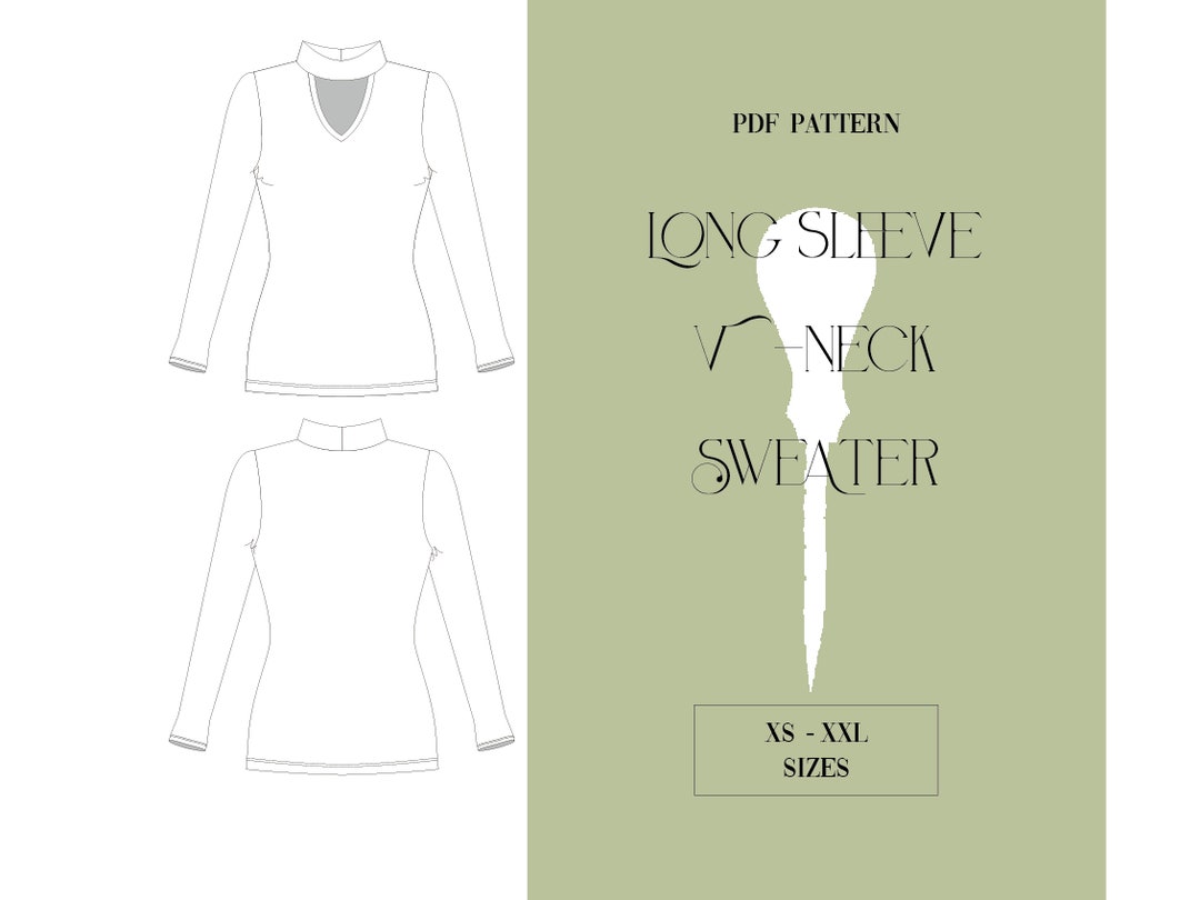Long Sleeve V-neck Sweater PDF Sewing Pattern. - Etsy