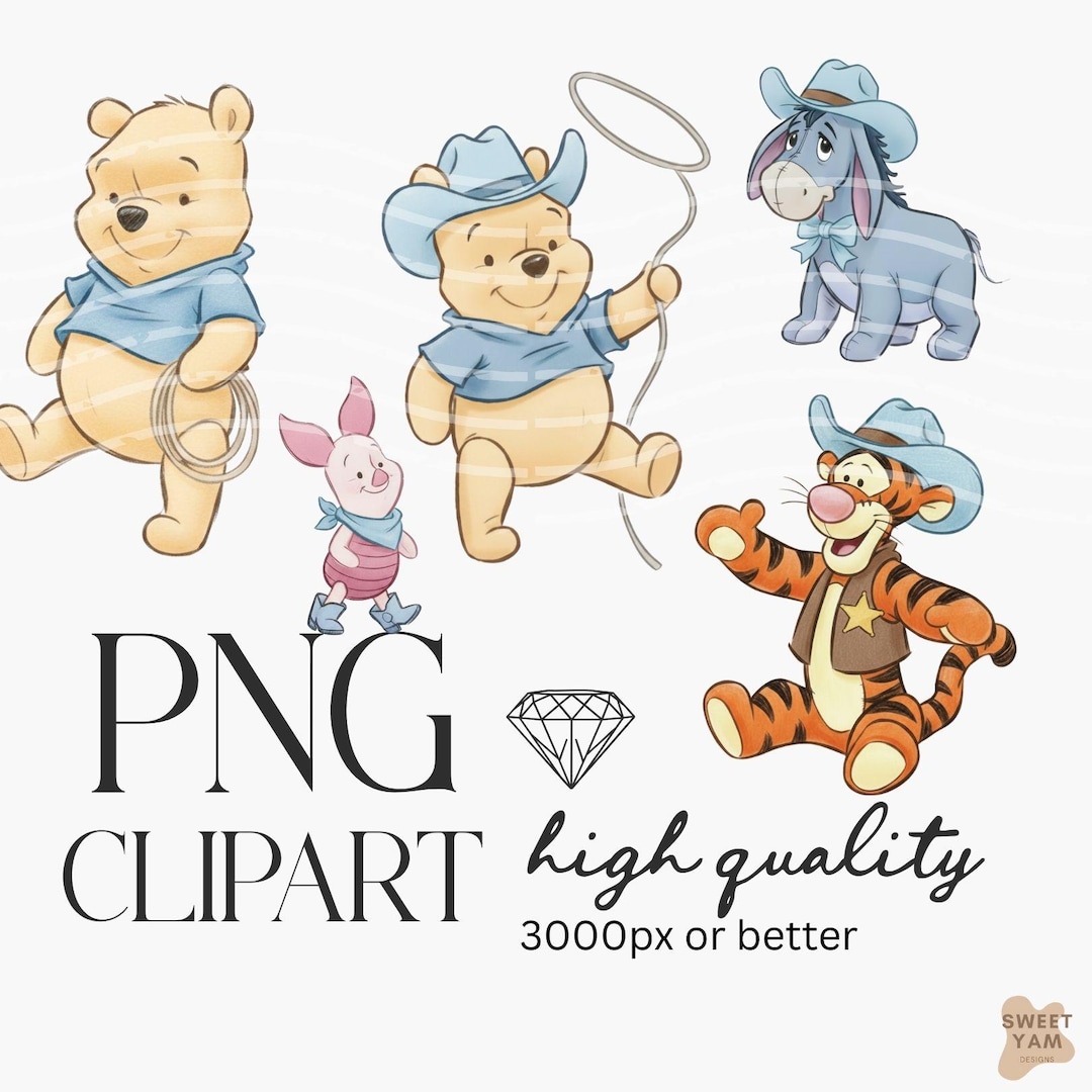 Winnie the Pooh Cowboy Clipart: PNG Images for Scrapbooking - Etsy