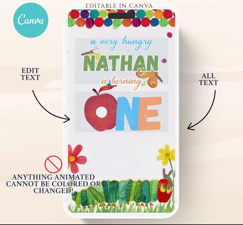 Hungry Caterpillar Birthday Invitation: Animated Video, Editable Canva ...