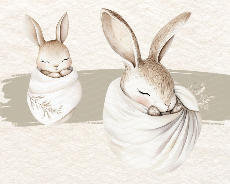 Cozy Swaddled Bunny Clipart: Watercolor Baby Rabbit (pngs) - Etsy