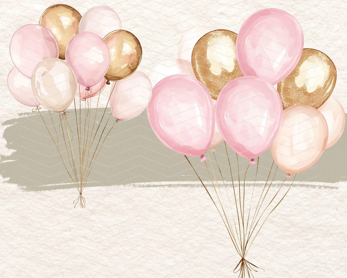 Pink and Gold Balloon Clipart: Watercolor Pngs (digital Download) - Etsy