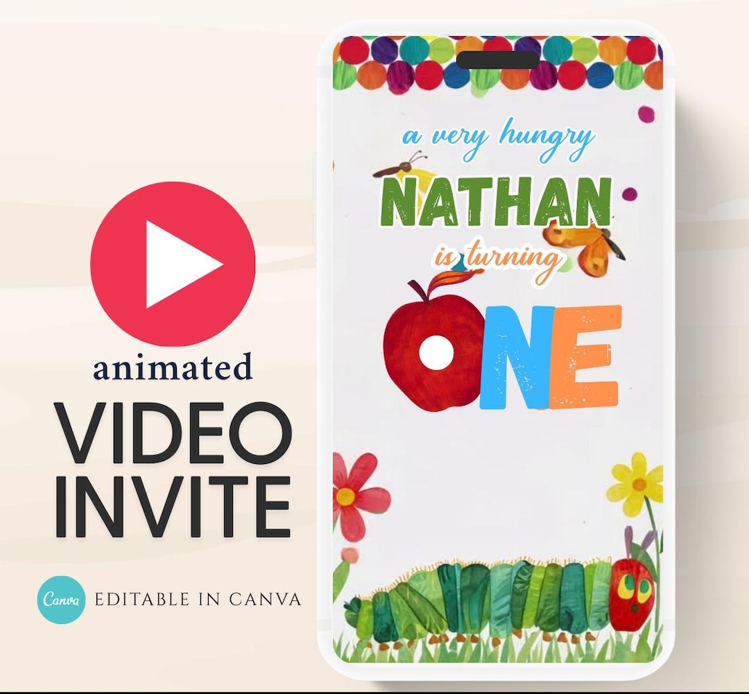 Hungry Caterpillar Birthday Invitation: Animated Video, Editable Canva ...