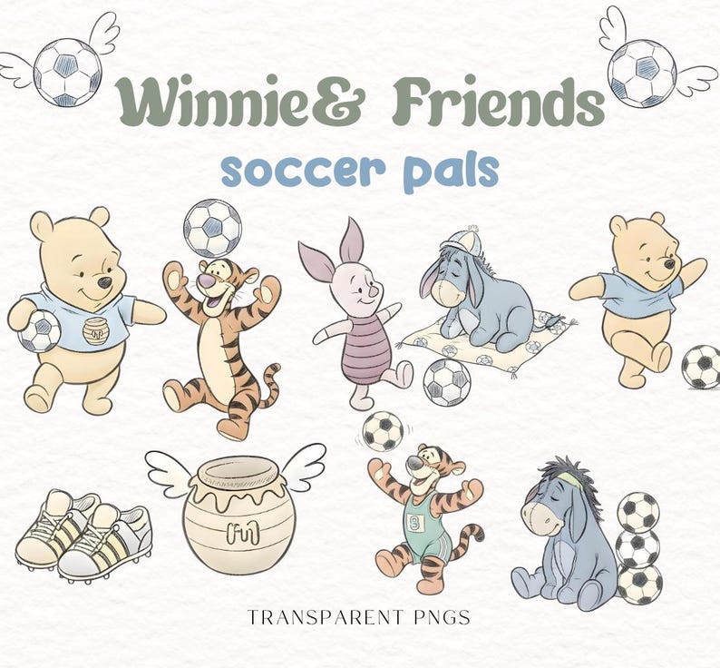 Winnie the Pooh Soccer Clipart: PNG Images for Scrapbooking - Etsy