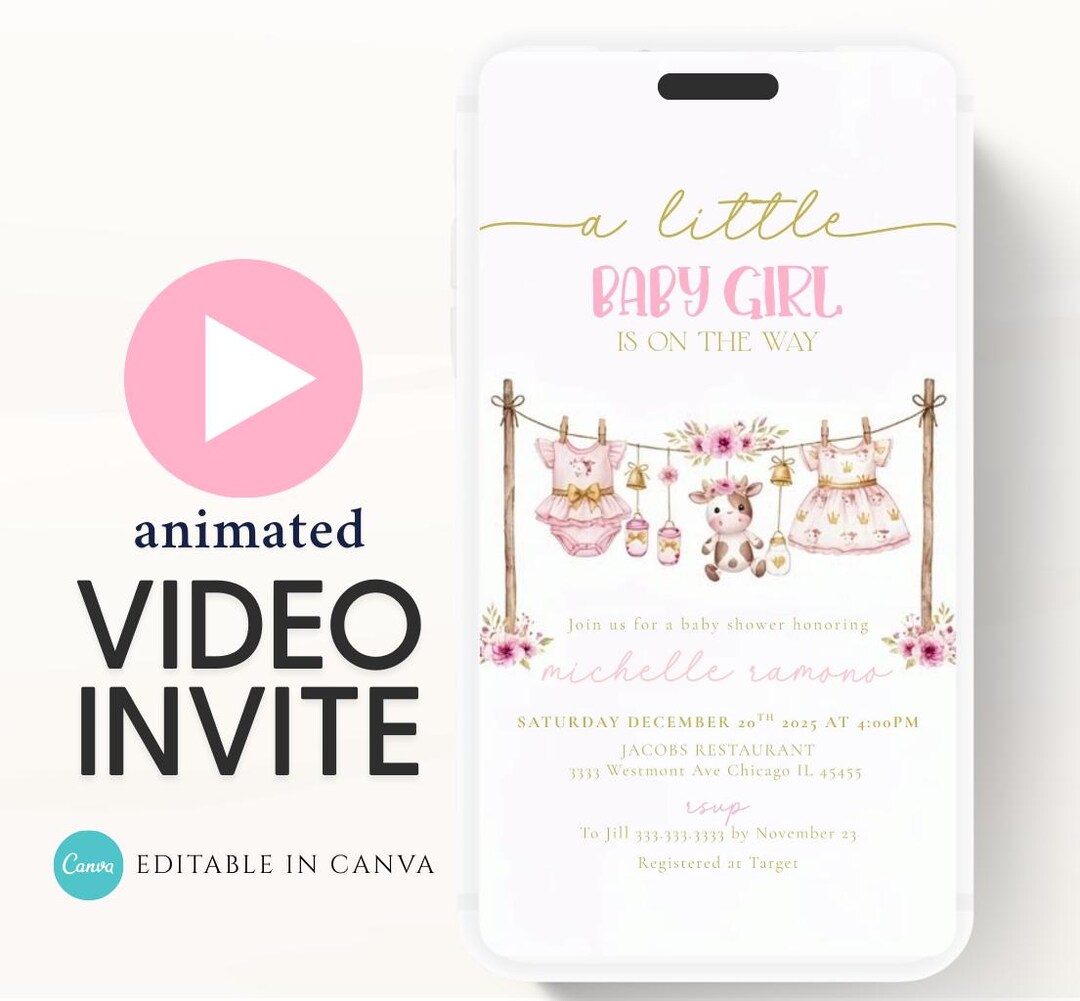 Animated Cute Cow Invitation , Cow Clothesline Baby Shower Invitation-3 ...