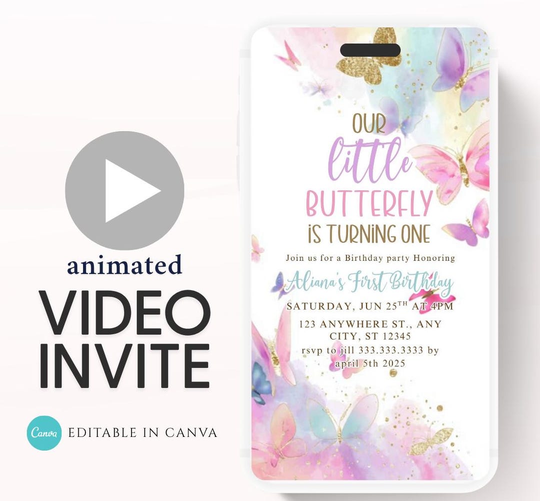 Butterfly Birthday Video Invitation: Floral Garden Theme (digital ...