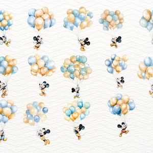 Mickey Mouse Blue Balloons Clipart: Watercolor Pngs (24 Images) - Etsy