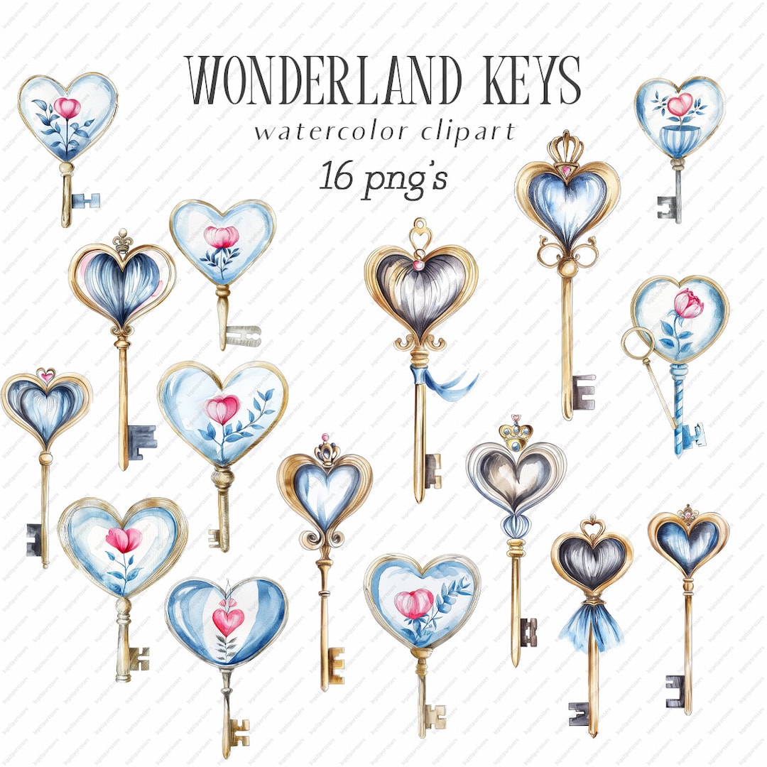Alice in Wonderland PNG Clipart. Watercolor Alice Magical Keys ...